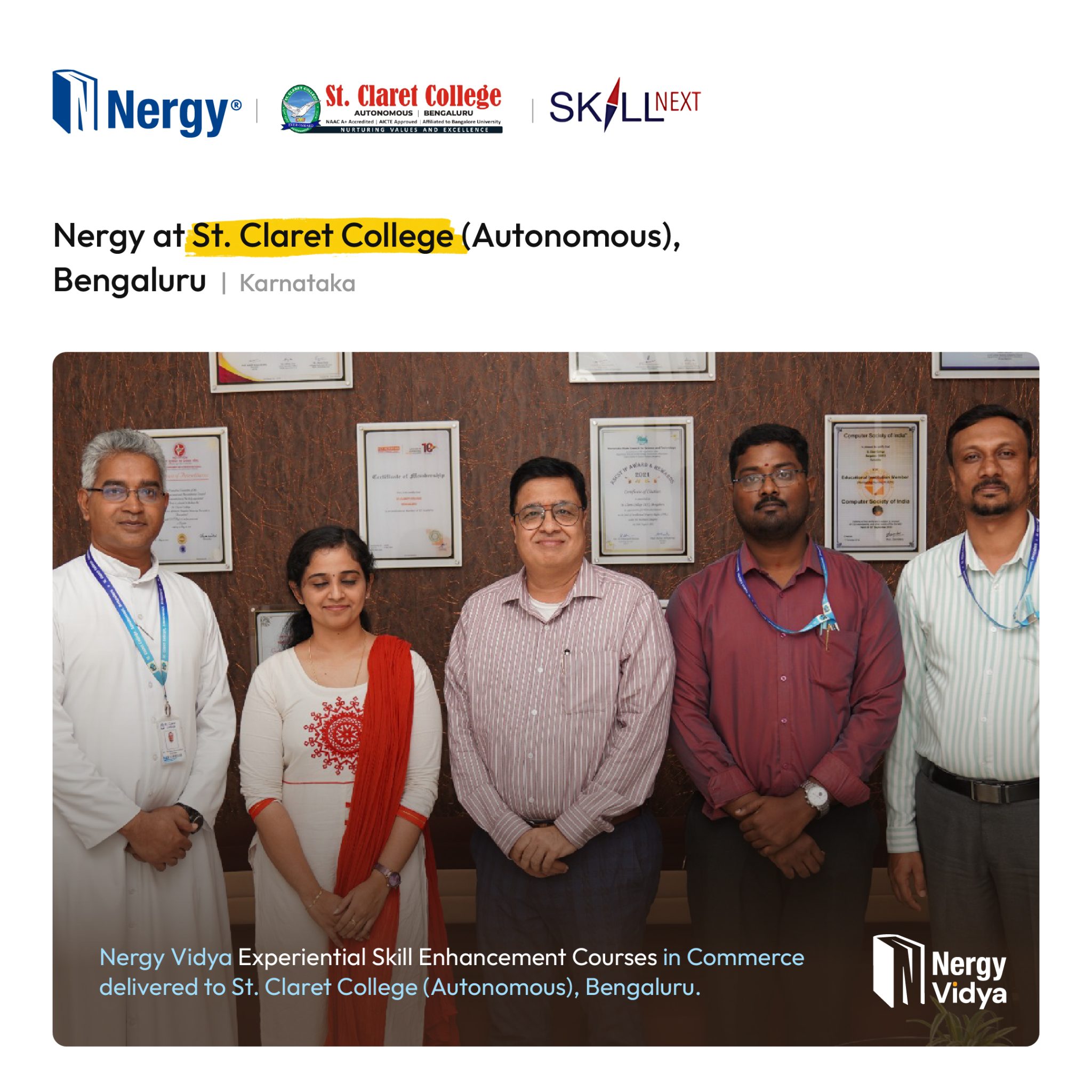 Nergy Vidya Skill Enhancement Courses are now part of St. Claret College (Autonomous), Bengaluru ...